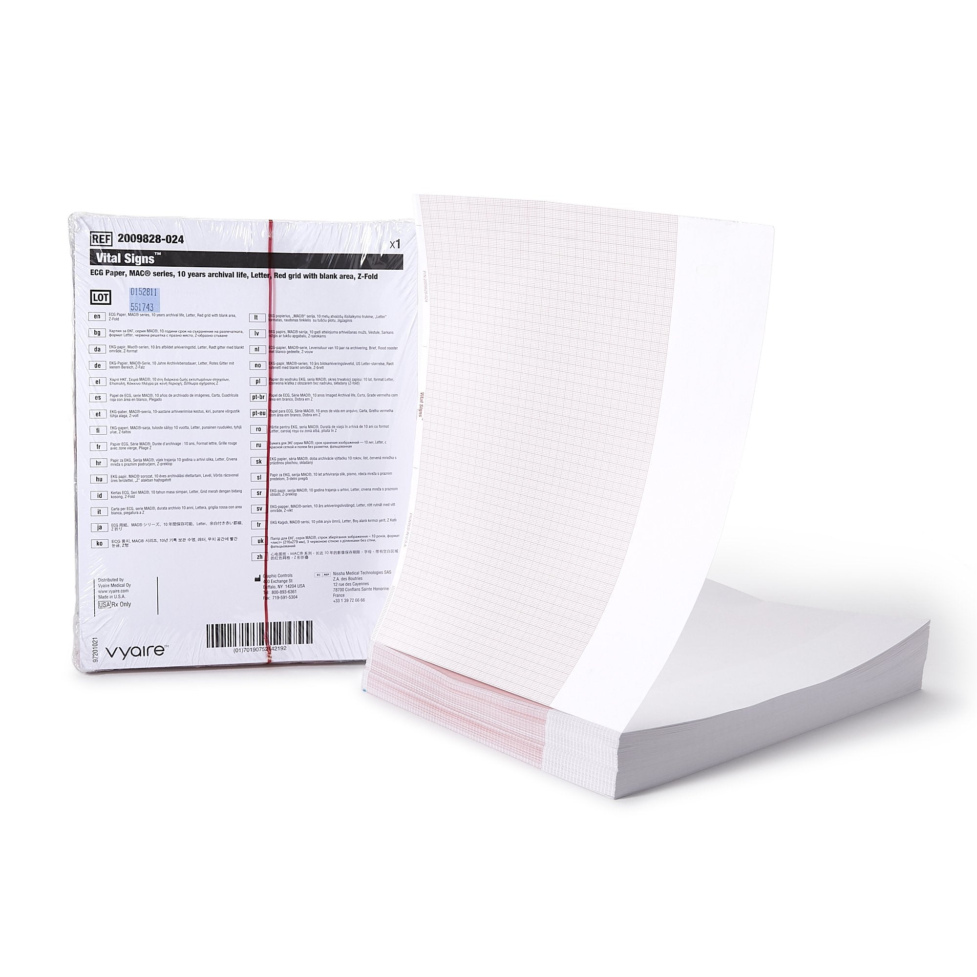 GE Z-Fold Red Grid Recording Chart Paper – 300 Sheets