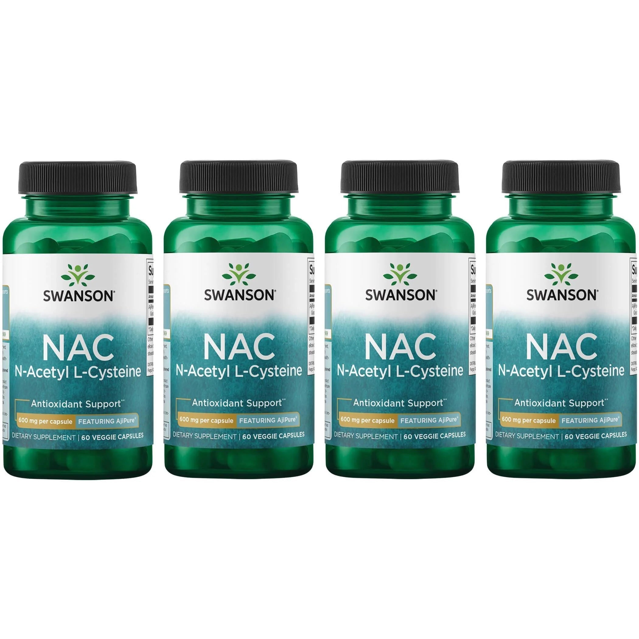 Swanson NAC Supplement - 600 mg, 60 Veggie Caps (4-Pack)